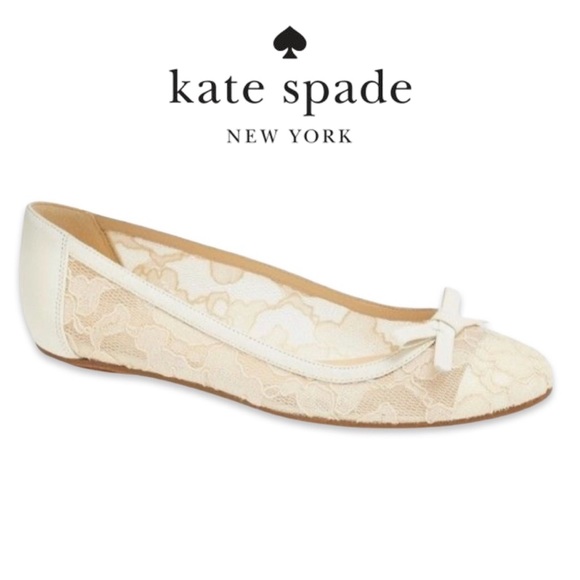 kate spade | Shoes | Kate Spade Banner Lace Ballet Flats Ivory White ...